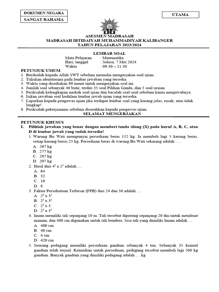 SOAL AM Matematika 2024 | PDF