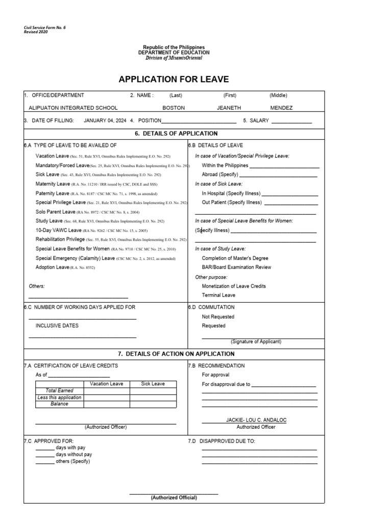 csc form. form 6, Revised 2020 | PDF