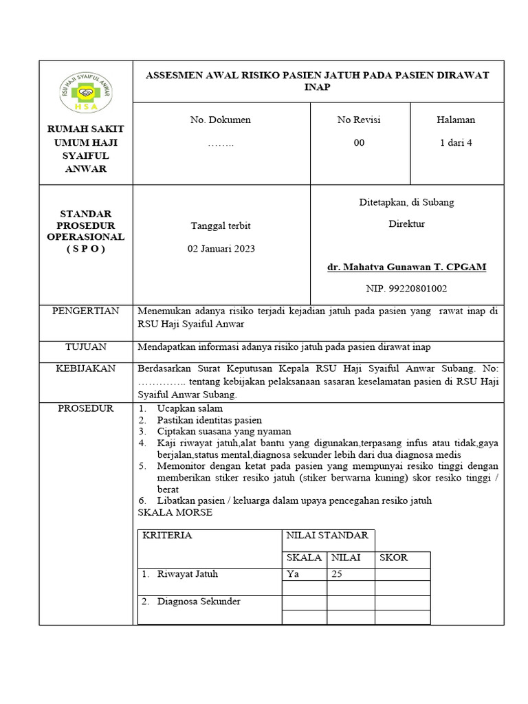 Form Assest Resiko Jatuh Pasien Ranap Dengan 2 Metode (DONE) | PDF