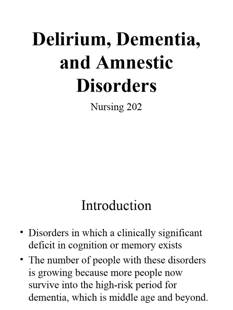 Delirium, Dementia, Amnestic Disorders Guide | PDF | Dementia ...