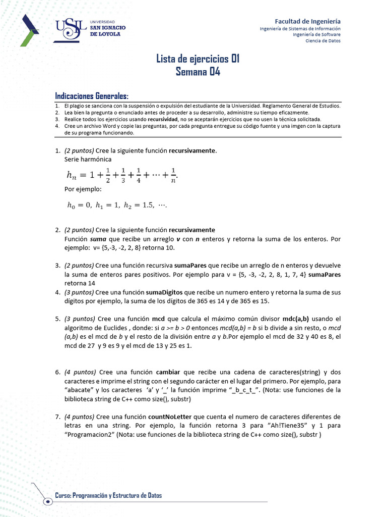 [01!24!1] 01 -Lista de Ejercicios | PDF | Cadena (informática) | Ingeniería Informática