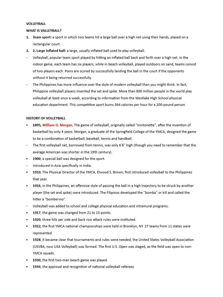 Volleyball Notes | PDF | Volleyball | Athletic Sports
