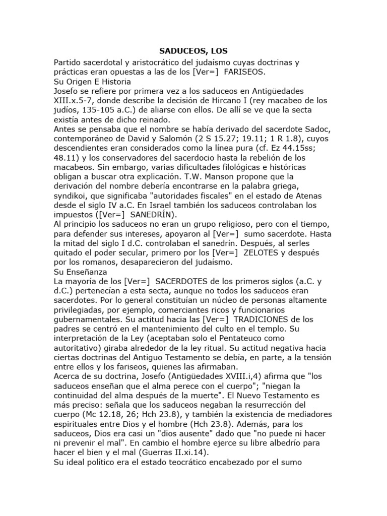 RESEÑA SADUCEOS Y SECTAS JUDIAS | PDF | Fariseos | Sacerdote
