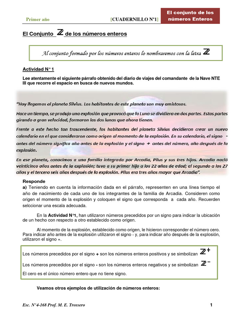 Cuadernillo Nº1 Números Enteros 2024 | PDF | Entero | Aritmética