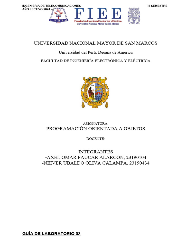 Laboratorio 03 Programación Orientada A Objetos 2024 | PDF | Programación orientada a objetos ...