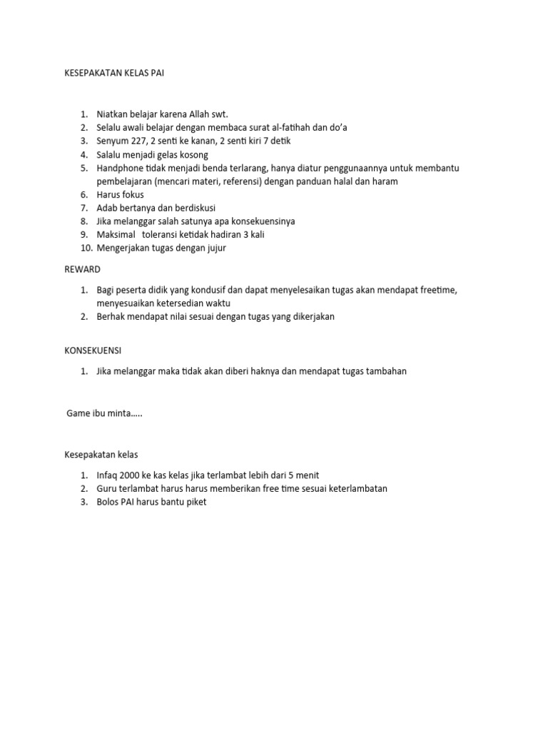 Kesepakatan Kelas Pai | PDF