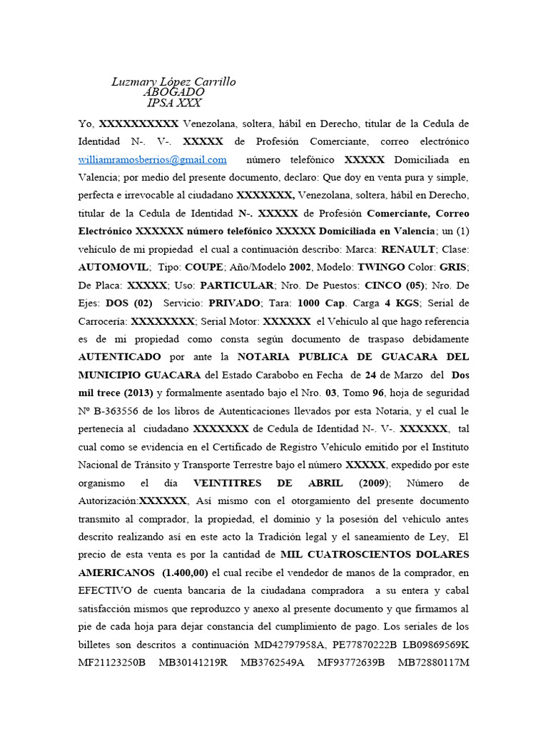 MODELO. Traspaso | Descargar gratis PDF | Documento de identidad