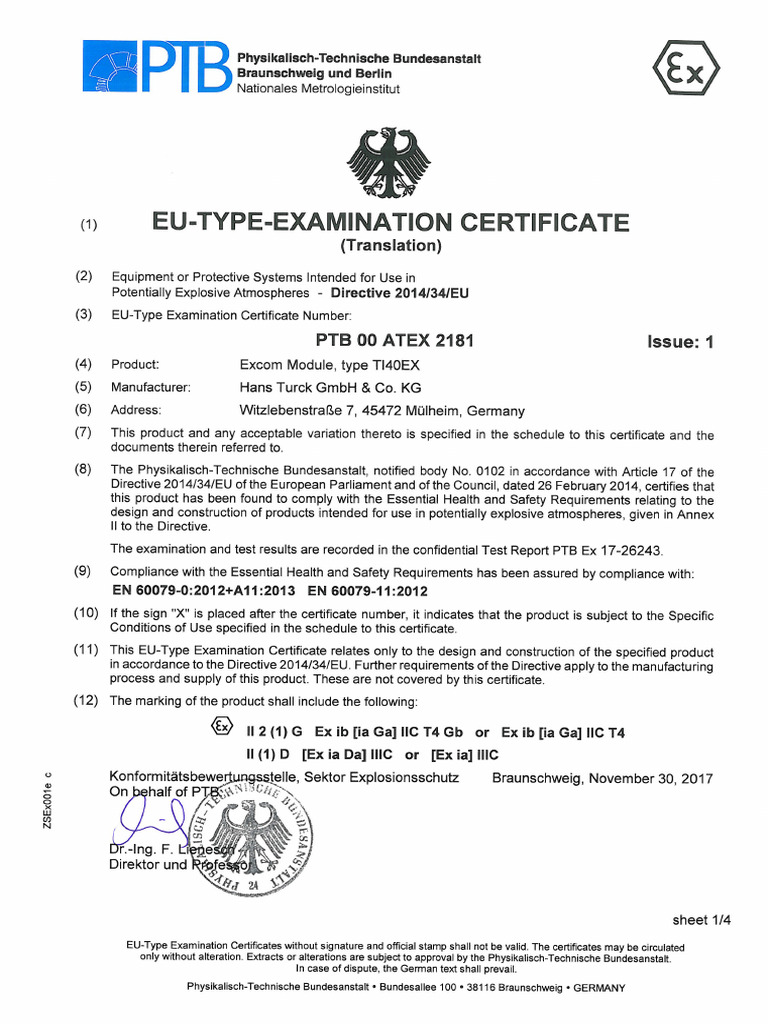 PTB 00 Atex 2181 | PDF