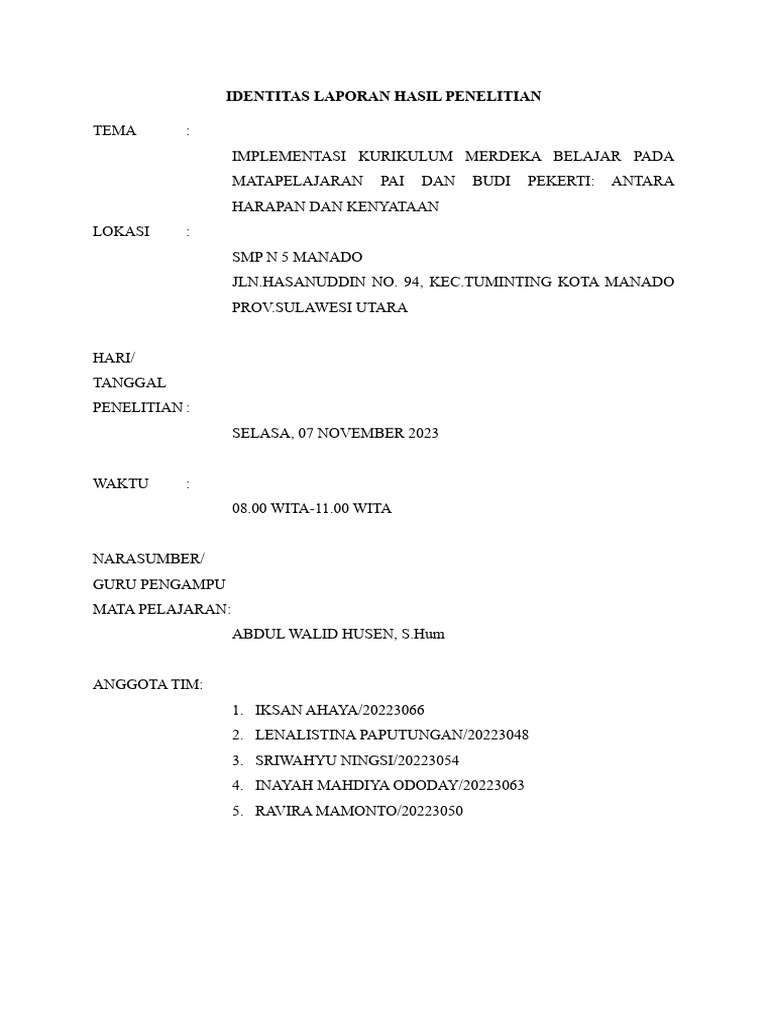 Identitas Laporan Hasil Penelitian | PDF | Karier & Perkembangan | Kesehatan Holistik