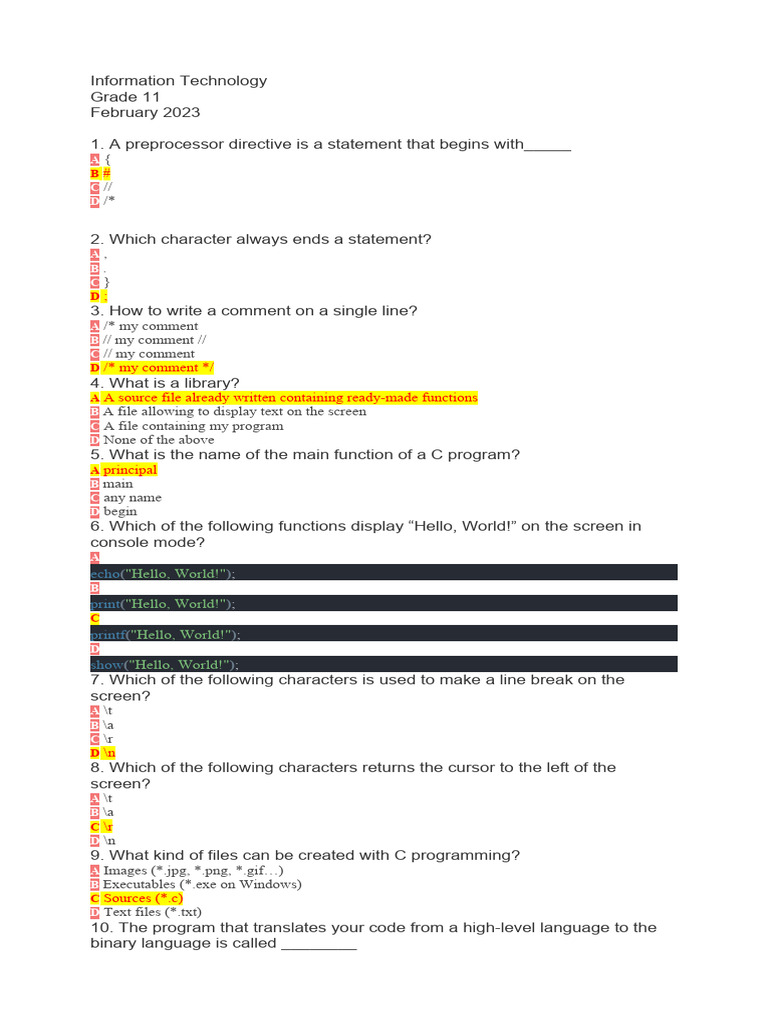 Grade 11 Information Technology 2023 Pdf Reserved Word Variable