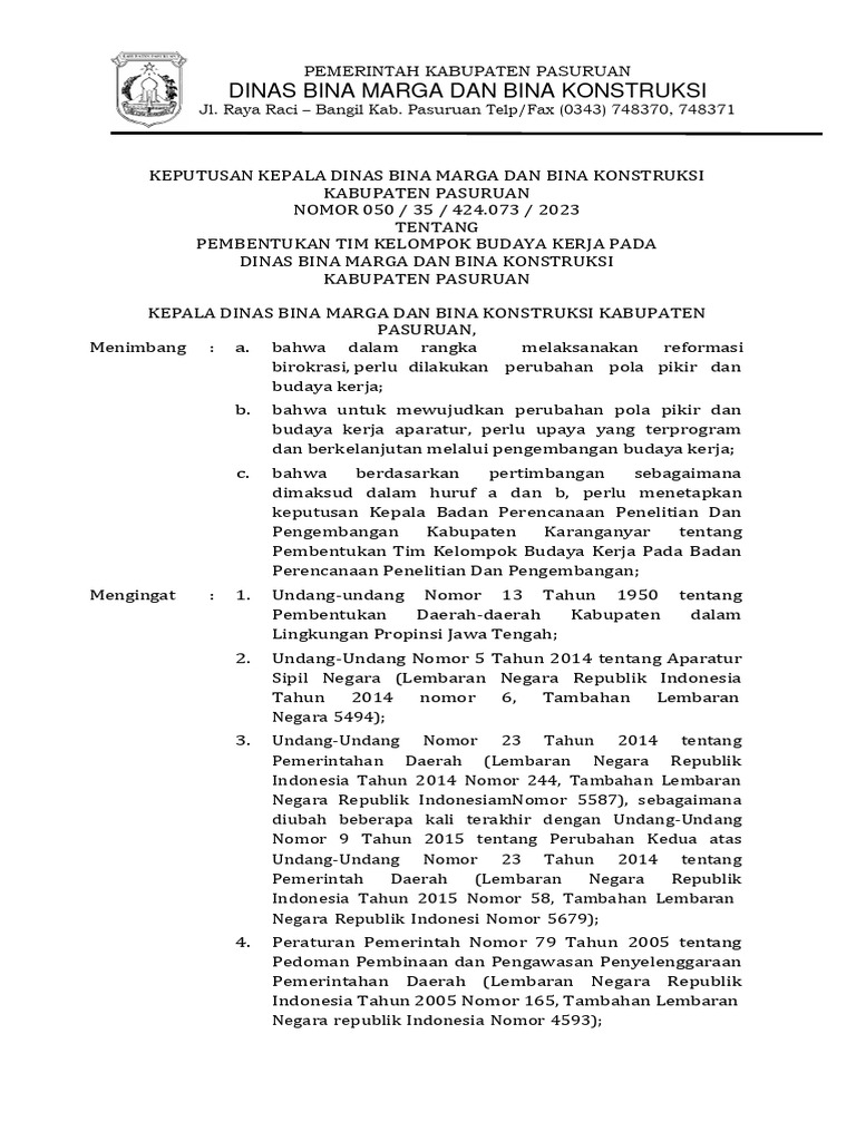 SK Kelompok Budaya Kerja (KBK) | PDF