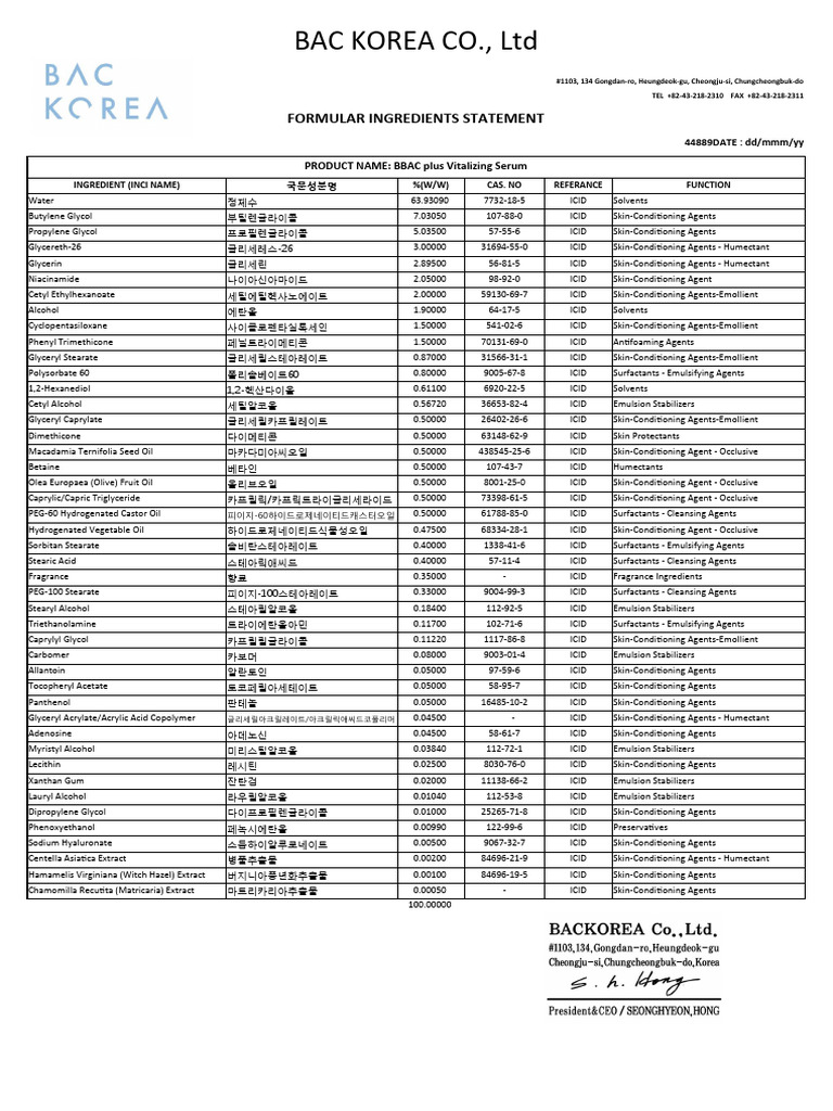 BBAC Plus Serum Ingredient List | PDF | Chemical Substances