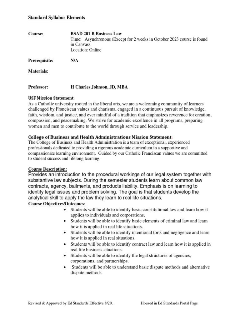 Business Law Syllabus Overview | PDF | Americans With Disabilities Act ...