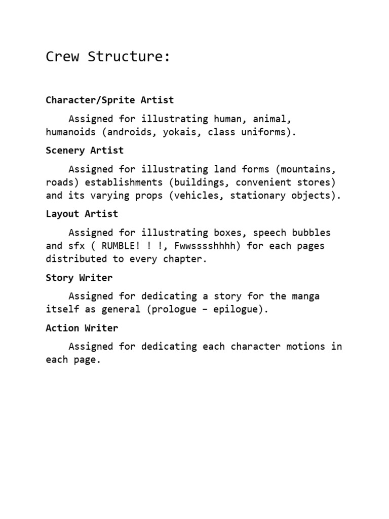 Crew Structure Manga Studio | PDF