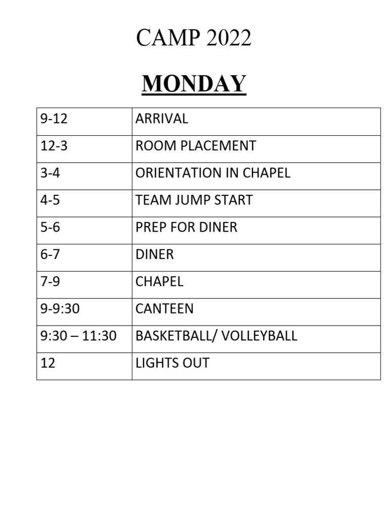 CAMP SCHEDULE | PDF
