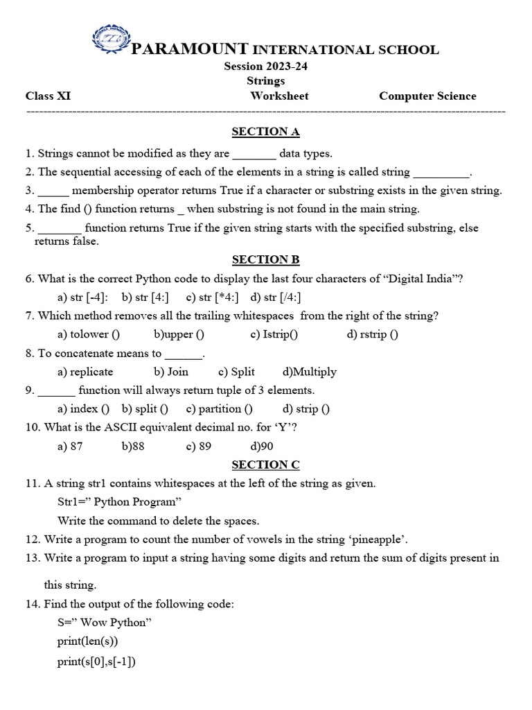 Class XI CS Stirngs | PDF | String (Computer Science) | Software Engineering