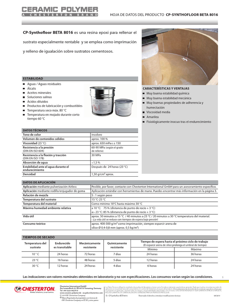 Hoja Tecnica CP Synthofloor Beta 8016 - Hoja de Datos Técnicos | PDF | Materiales