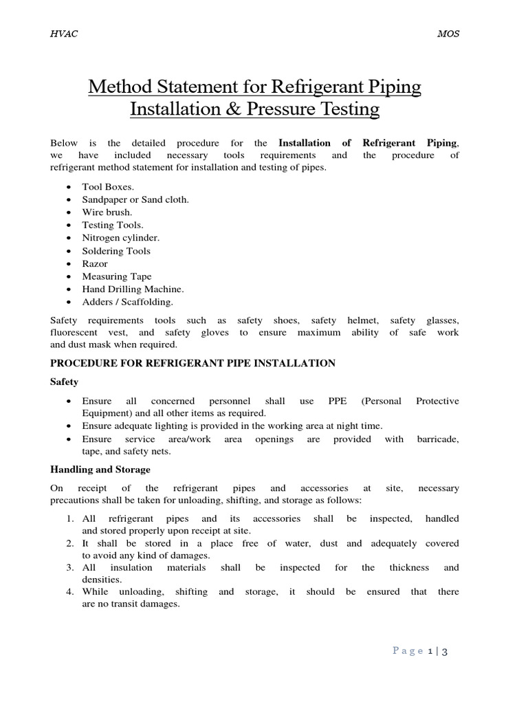 Method Statement For Refrigerant Piping Installation | PDF | Pipe (Fluid Conveyance) | Leak