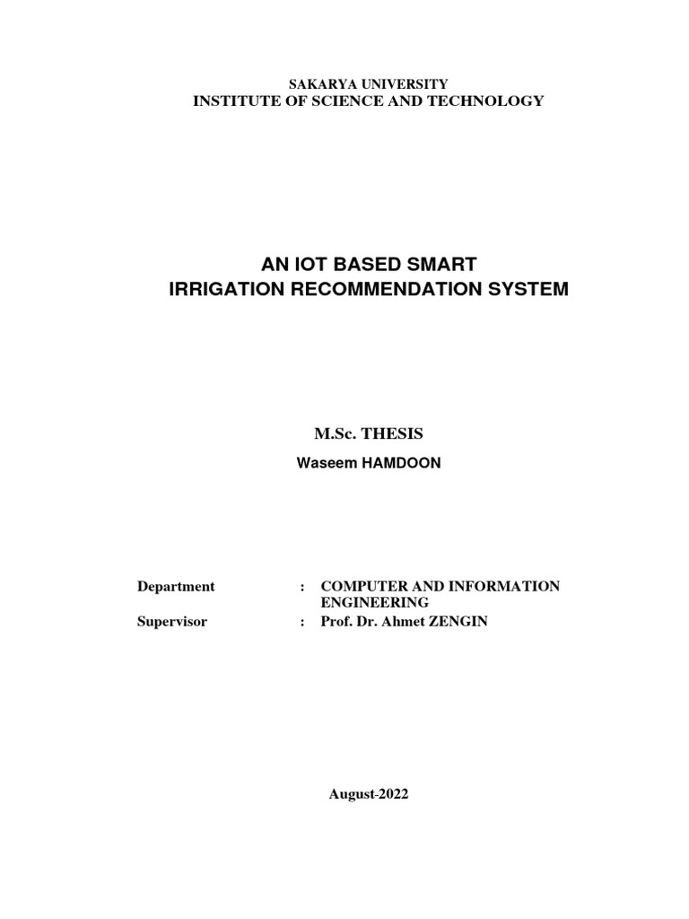 An Iot Based Smart Irrigation Recommendation System: Institute of Science and Technology | PDF ...