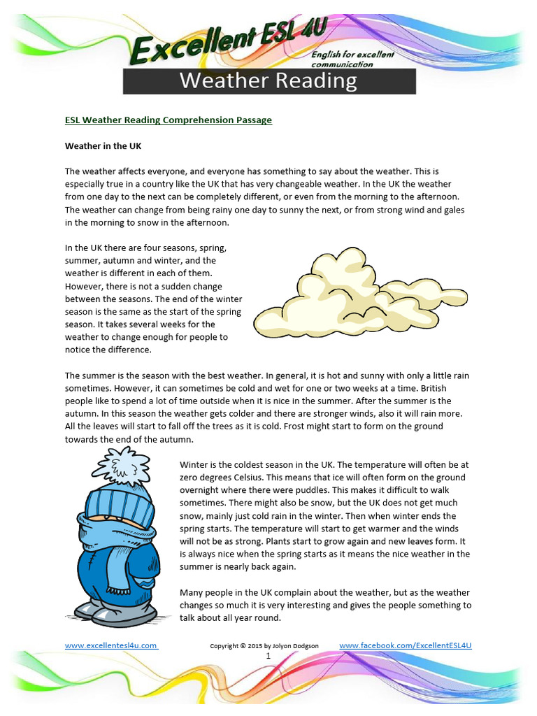 ESL Weather Reading Worksheet | PDF | Weather | Climate