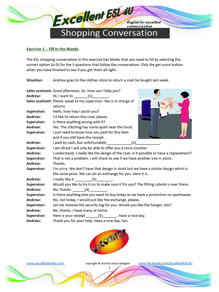 ESL Shopping Conversation Worksheet | PDF