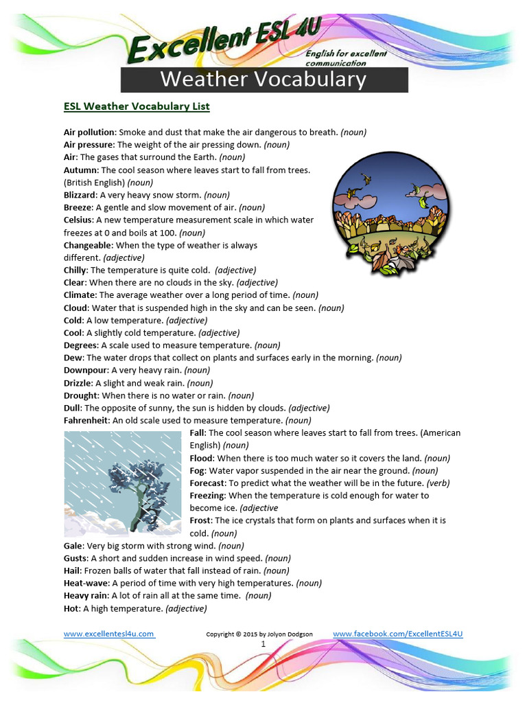 ESL Weather Vocabulary Worksheet | PDF | Rain | Weather