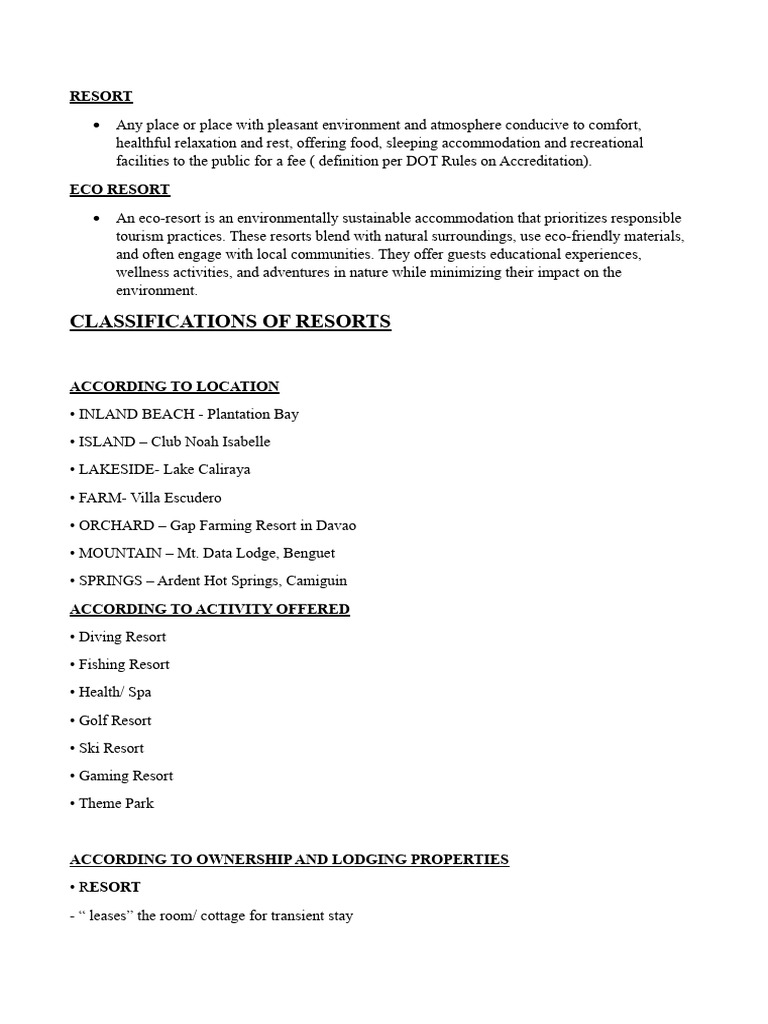 RESORT | PDF | Resort | Tourism