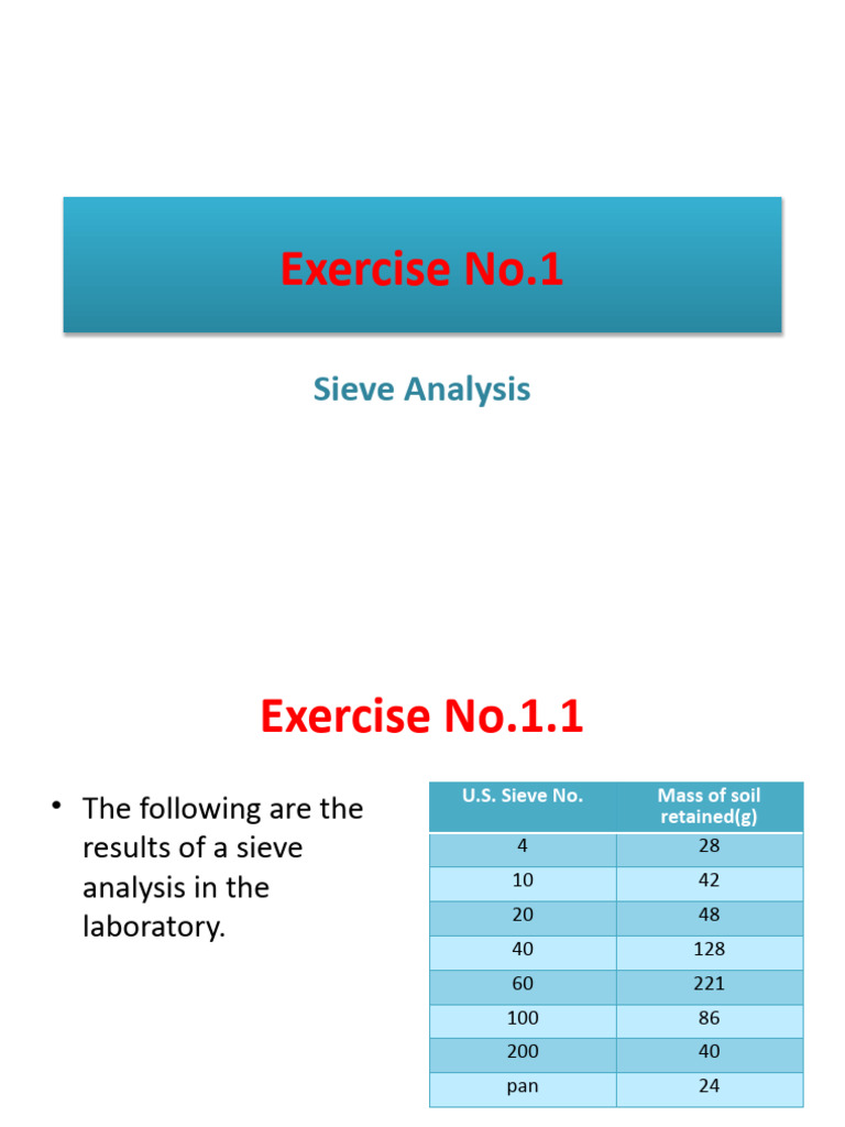 Geotech Sieve Analysis Exercise No.1 | PDF | Teaching Methods & Materials