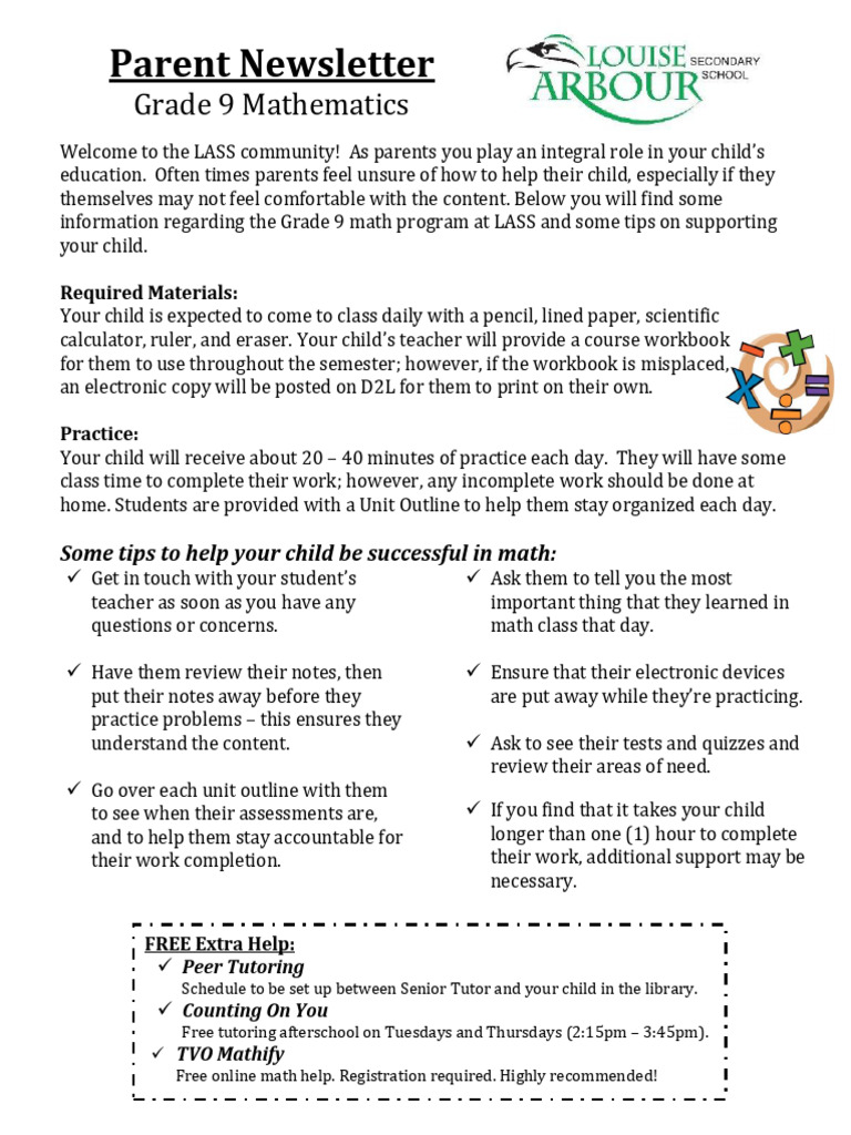 Gr9 Math Newsletter Sem1 Oct 2023 | PDF | Learning