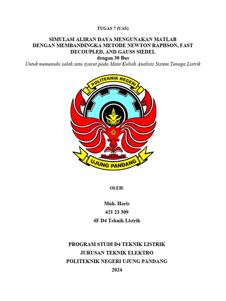Tugas Final Uas Muh Haris 421 23 309 Perbandingan 3 Metode Analisis Aliran Daya Dengan 30 Bus | PDF