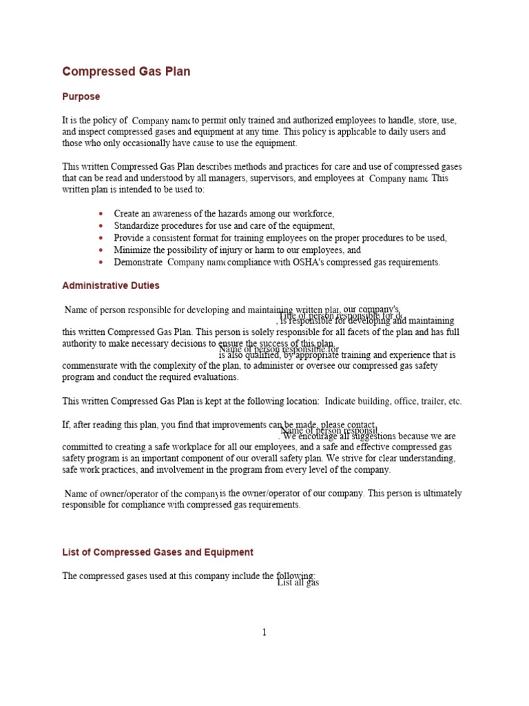 Compressed Gas Safety Management Plan | PDF | Personal Protective ...