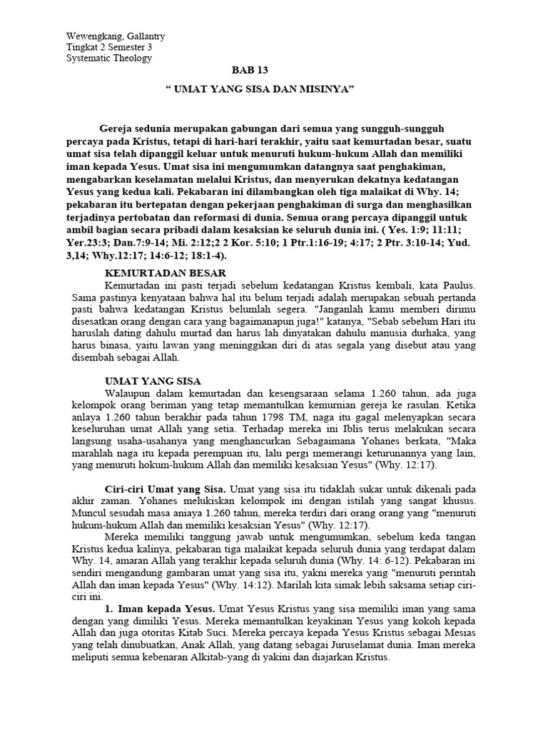 B13 Umat Yang Sisa Dan Misinya | PDF | Agama & Spiritualitas