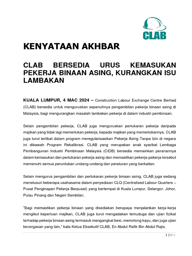 Kenyataan Akhbar Clab Web | PDF