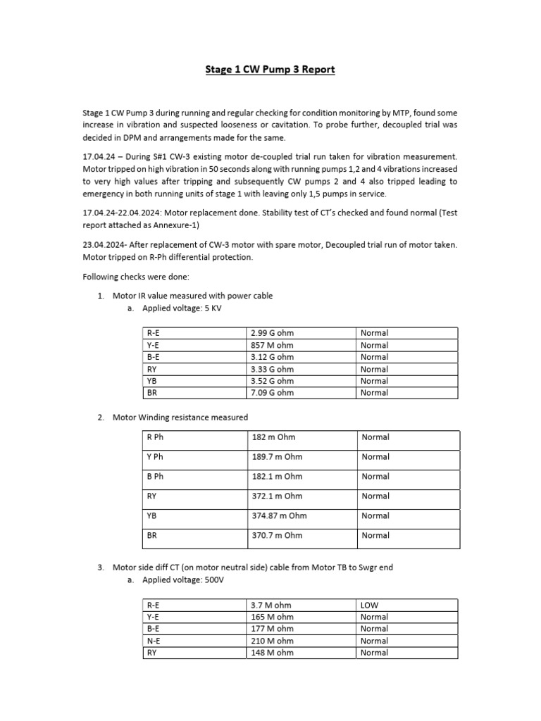 Stage 1 CW Pump 3 Vibration Analysis | PDF | Relay | Switch