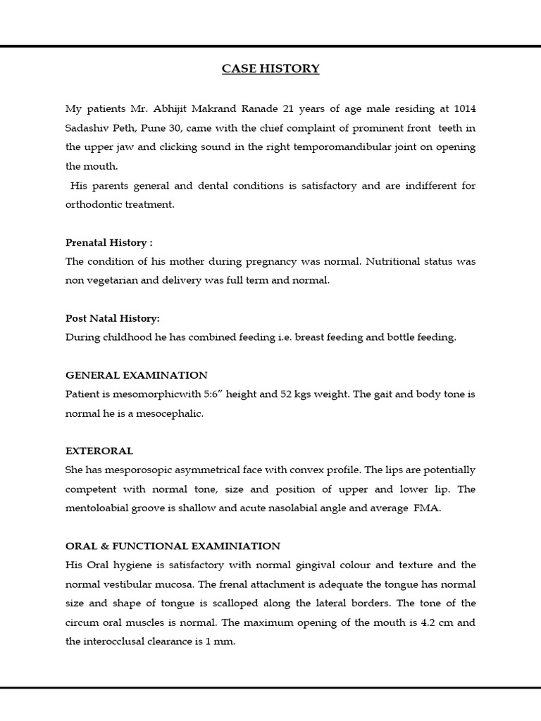 136896-Case-History | PDF | Human Nose | Orthodontics