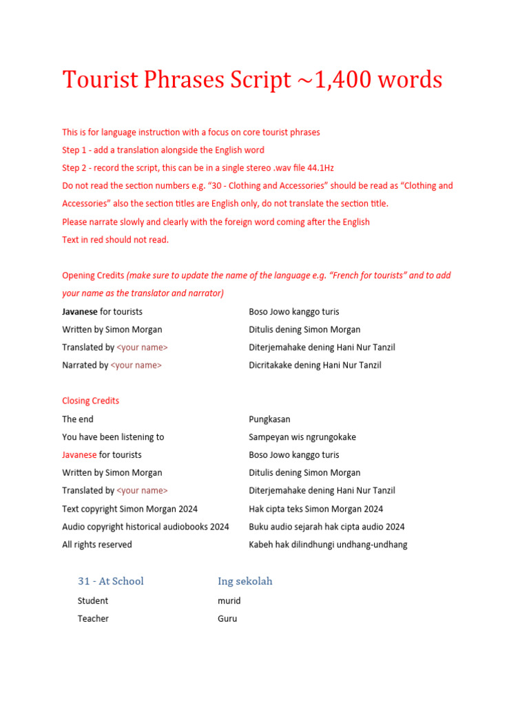 Tourist Phrases 1,400 Words | PDF | Salad | Drink