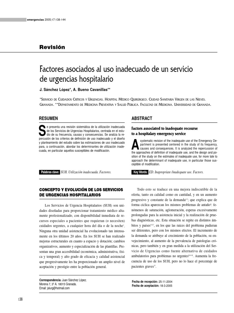 Uso Inadecuado en Urgencias Hospitalarias | PDF | Cuidado de la salud ...