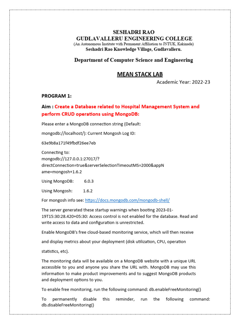 Meanstack Lab Manual 2022-23 | PDF | Angular Js | Class (Computer Programming)