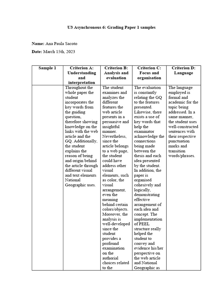GRADING PAPER 1 SAMPLES | PDF | Analysis | Word