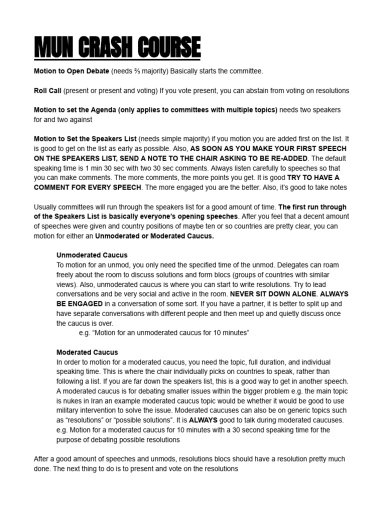 MUN Crash Course - Chatsworth MUN | PDF | Clause | Committee