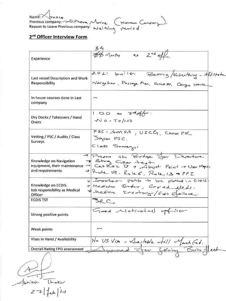 Arnoco Interview Form | PDF