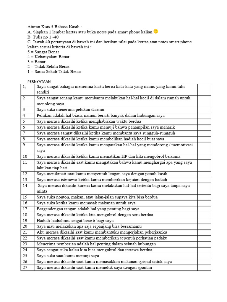 Aturan Kuis 5 Bahasa Kasih | PDF | Griya & Taman | Pengembangan Diri