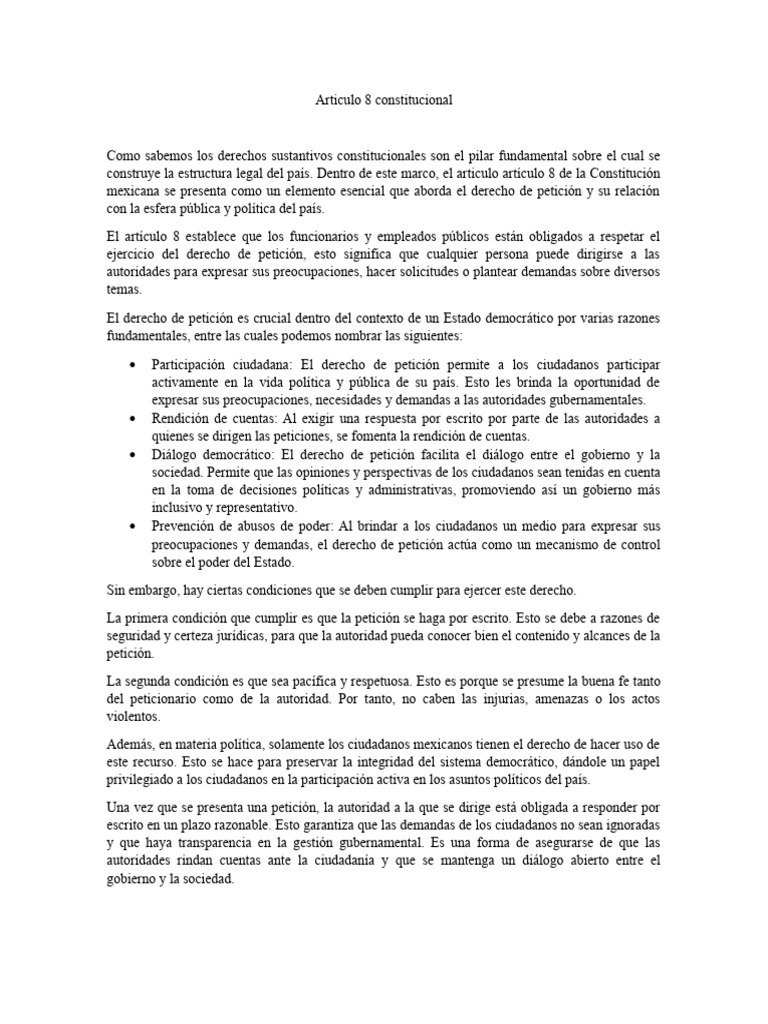 Articulo 8 Constitucional | PDF | Petición | Responsabilidad