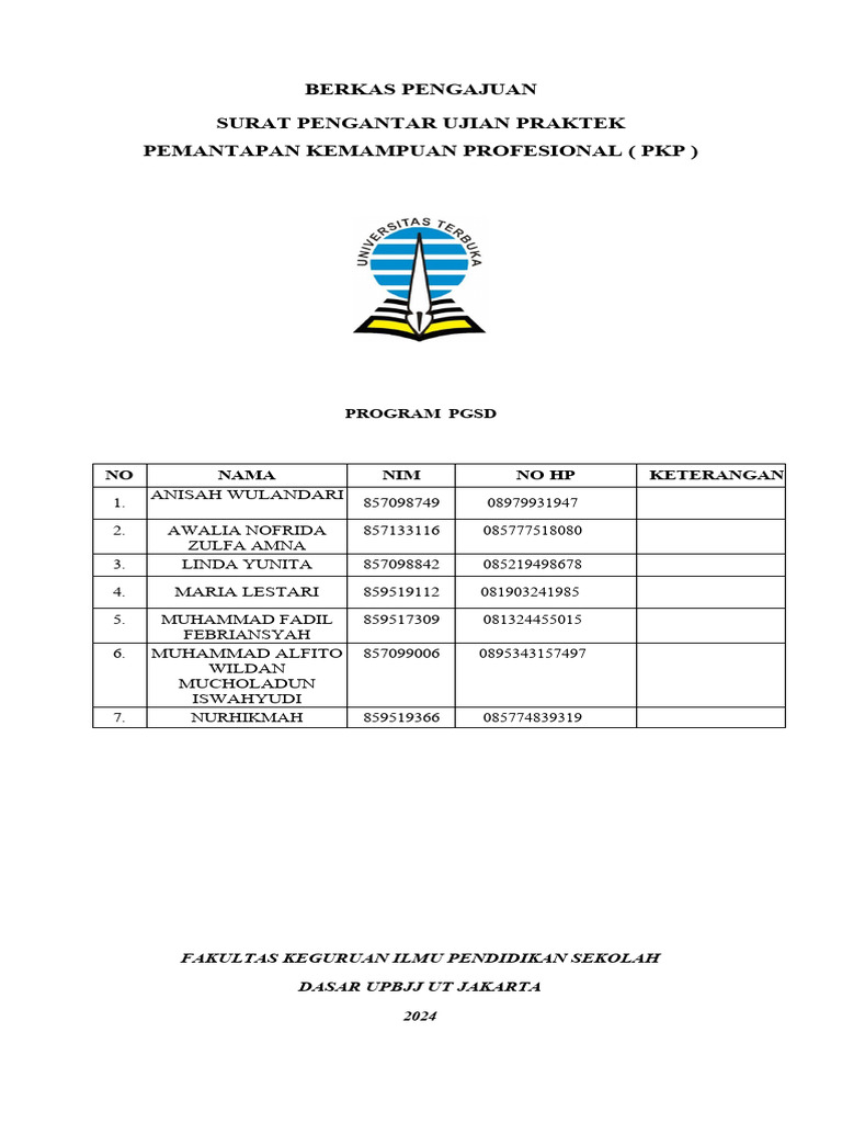 Berkas Pengajuan PKP Kelompok 1 Kelas 8B | PDF