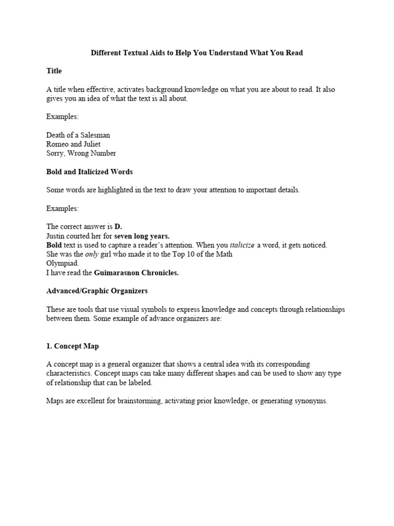 Different Textual Aids To Help You Understand What You Read | PDF ...