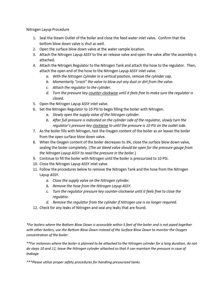 Nitrogen Layup Procedure Dry Layup | PDF | Valve | Boiler