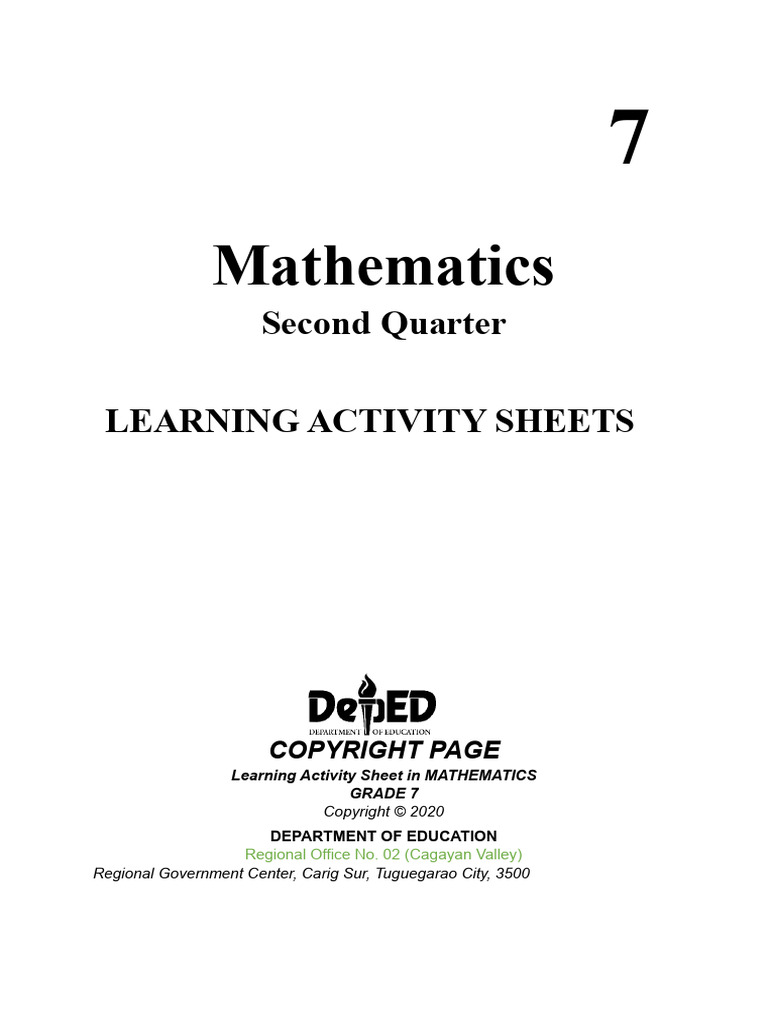 Learning Activity Sheet Mathematics Pdf Equations Inequality