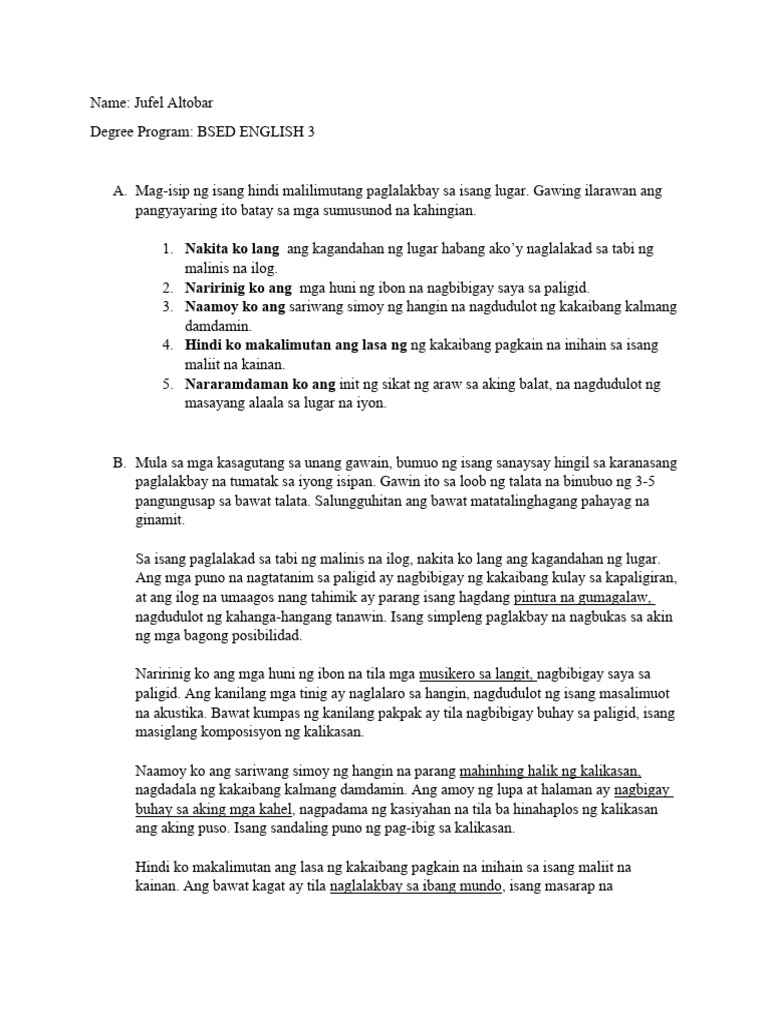 Deskriptibong Pagpapahayag | PDF