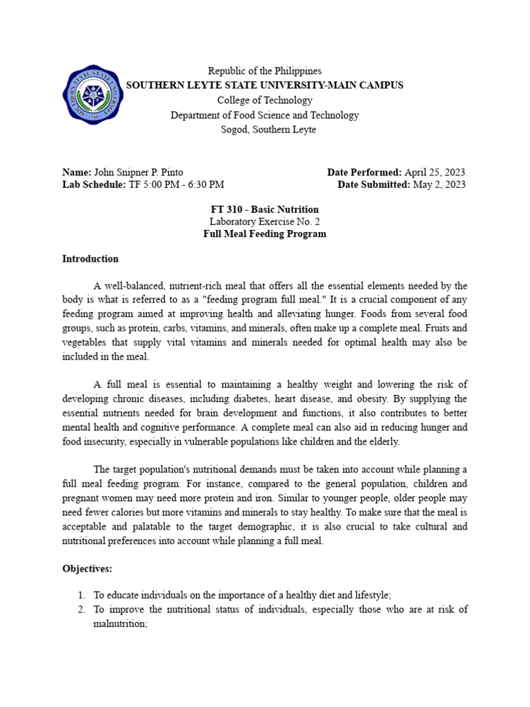 Basic Nutri Lab 2 | PDF | Nutrition | Diet & Nutrition