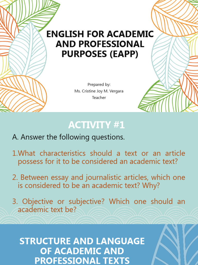 Lesson 1 (August 12) - EAPP | PDF